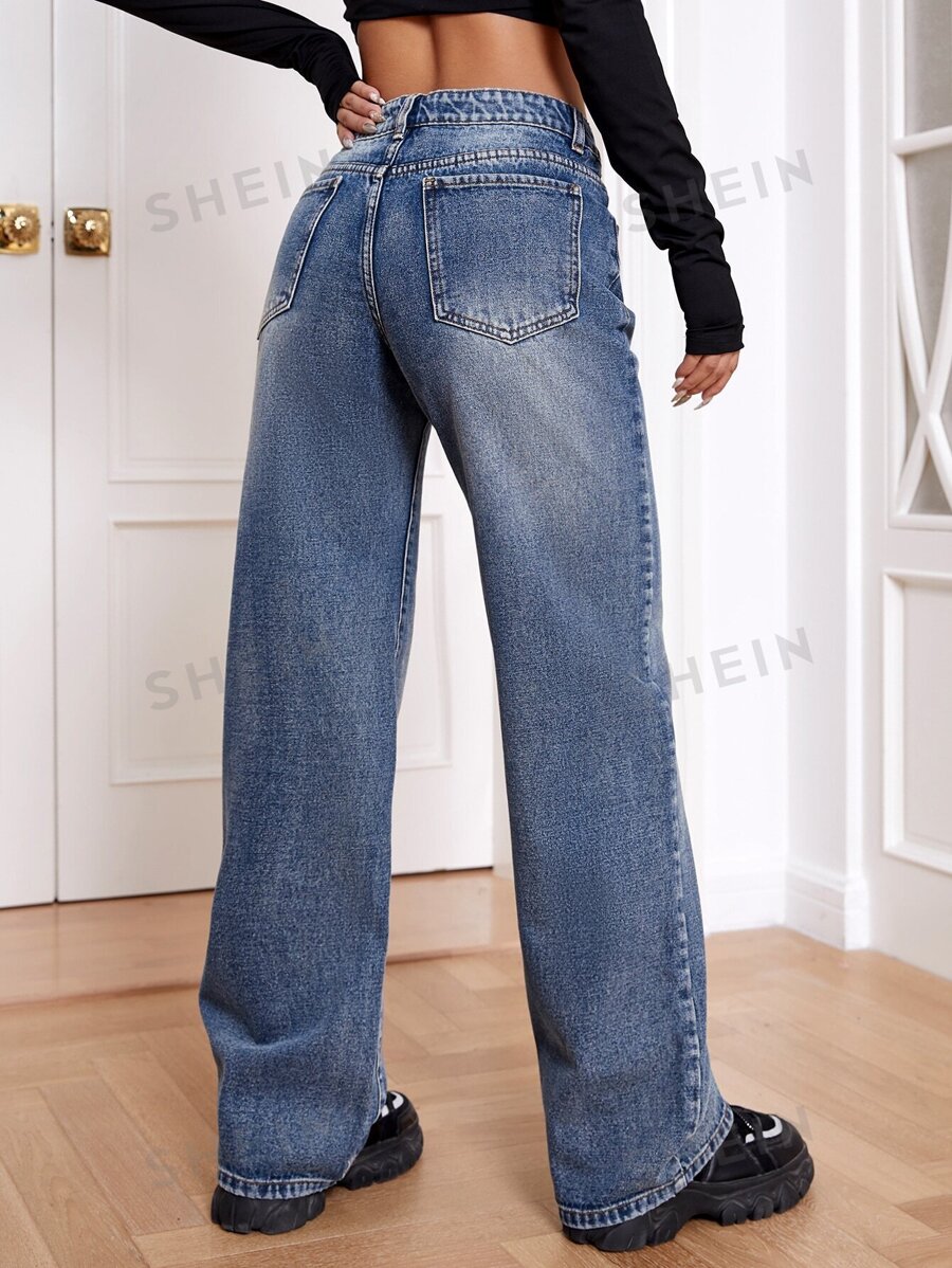 SHEIN EZwear Slant Pocket Wide Leg Jeans Baggy Jeans | SHEIN UK