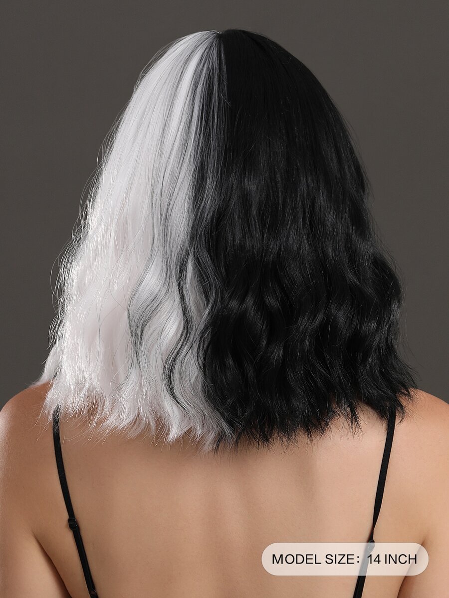 7JHHWIGS Black White Wig Soft Short Wavy Bob Wig For Women Shoulder ...