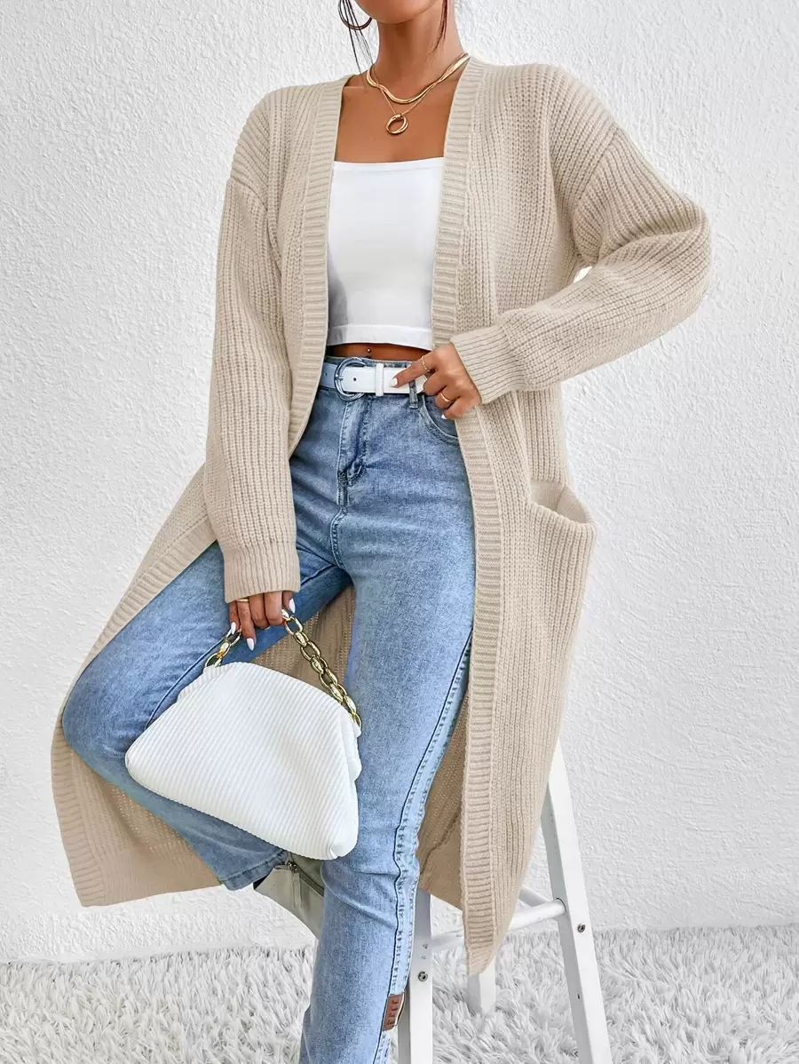 Chiquease Drop Shoulder Pocket Patched Duster Cardigan | SHEIN USA