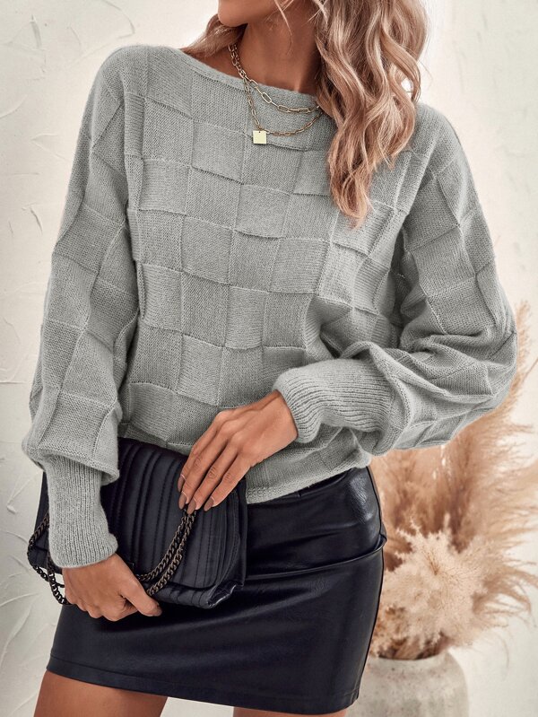 SHEIN LUNE Textured Knit Batwing Sleeve Sweater | SHEIN USA