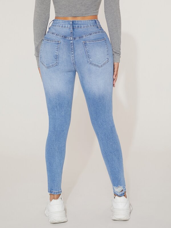 Ripped Raw Cut Skinny Jeans | SHEIN UK