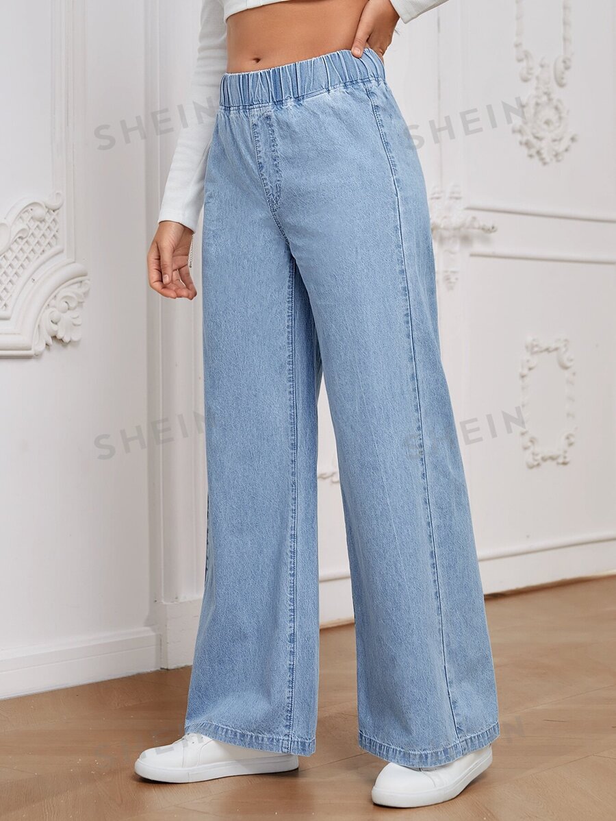 SHEIN Essnce Elastic Waist Wide Leg Jeans | SHEIN UK