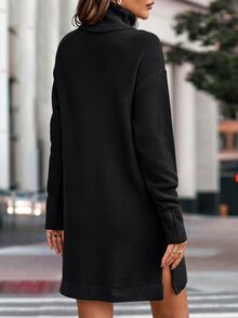 BTFBM Turtleneck Drop Shoulder Split Hem Sweater Dress | SHEIN USA