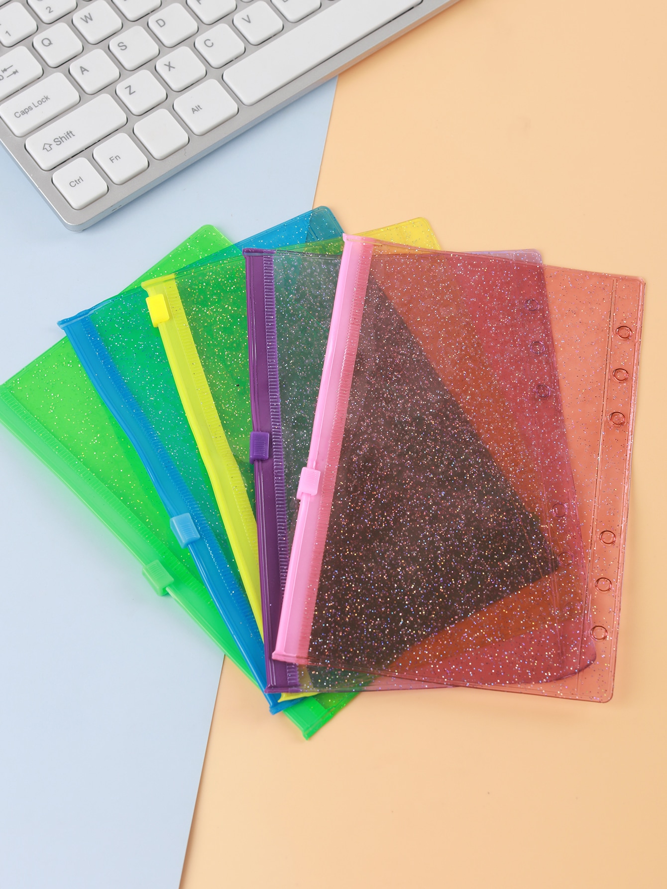 4pcs Glitter Detail Random Loose Leaf File Bag