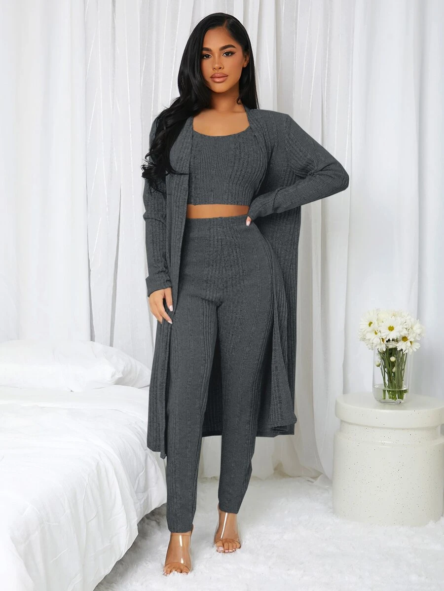 3pcs Ribbed Knit Lounge Set | SHEIN UK
