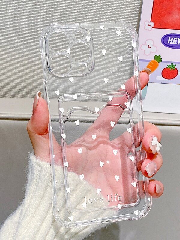 Caja del teléfono con ranura para tarjeta con patrón de corazón compatible con iPhone 15/15Pro ...