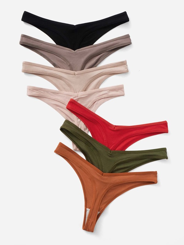 7pack Solid Rib Panty | SHEIN USA