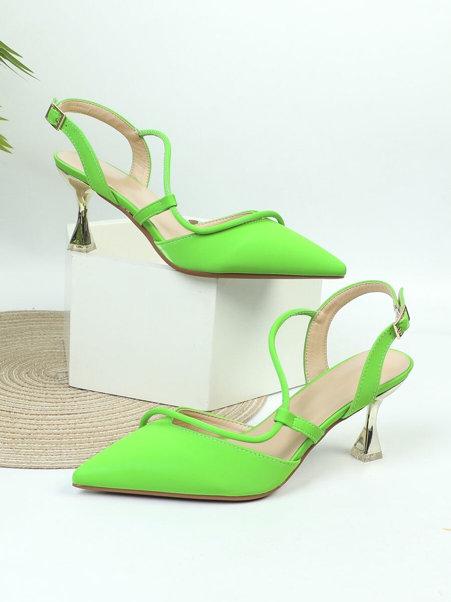 Neon Green Pyramid Heeled Slingback Pumps | SHEIN USA