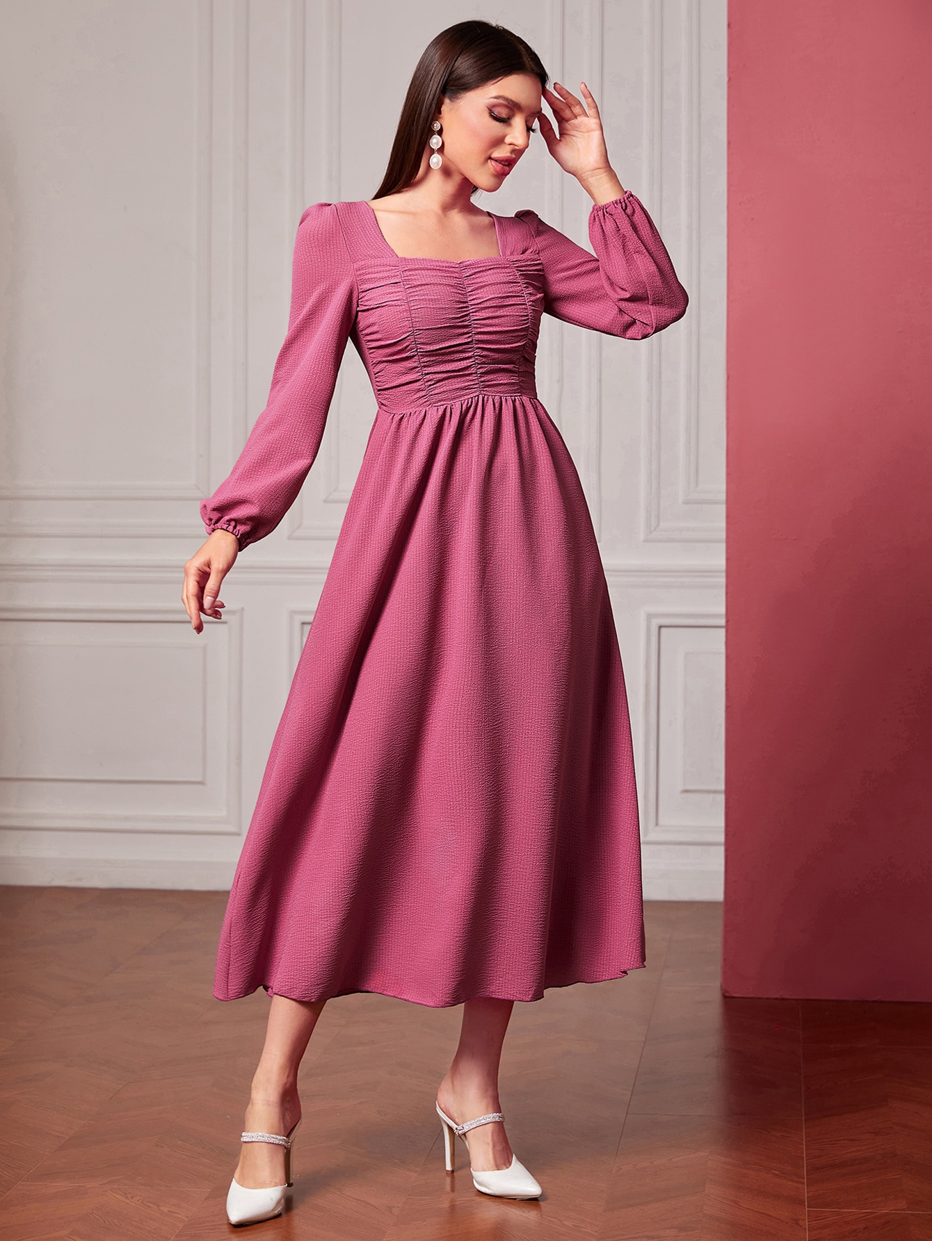 SHEIN Modely Vestidos Gola Quadrada Tubo Manga da lanterna | SHEIN Brasil