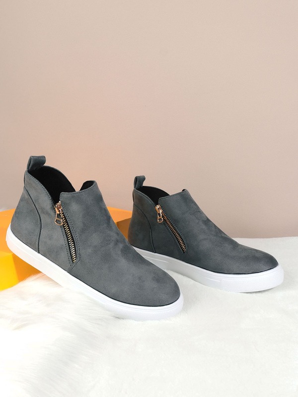 Women's Fashionable Soft And Comfortable Round Toe Side Zipper Casual ...