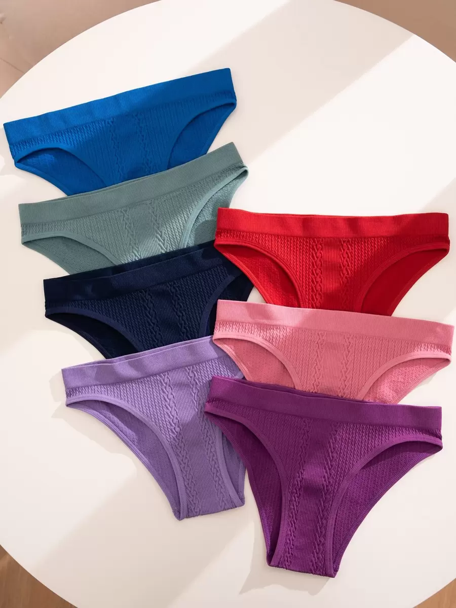 7pack Solid Textured Panty | SHEIN USA