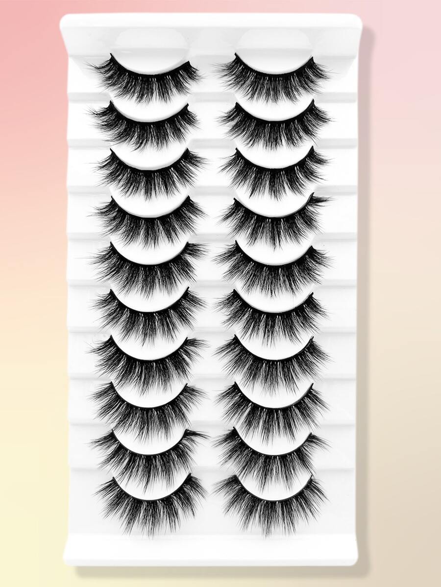 10 Pairs False Eyelashes Natural, 14 Mm Volumized Curling Magnetic ...