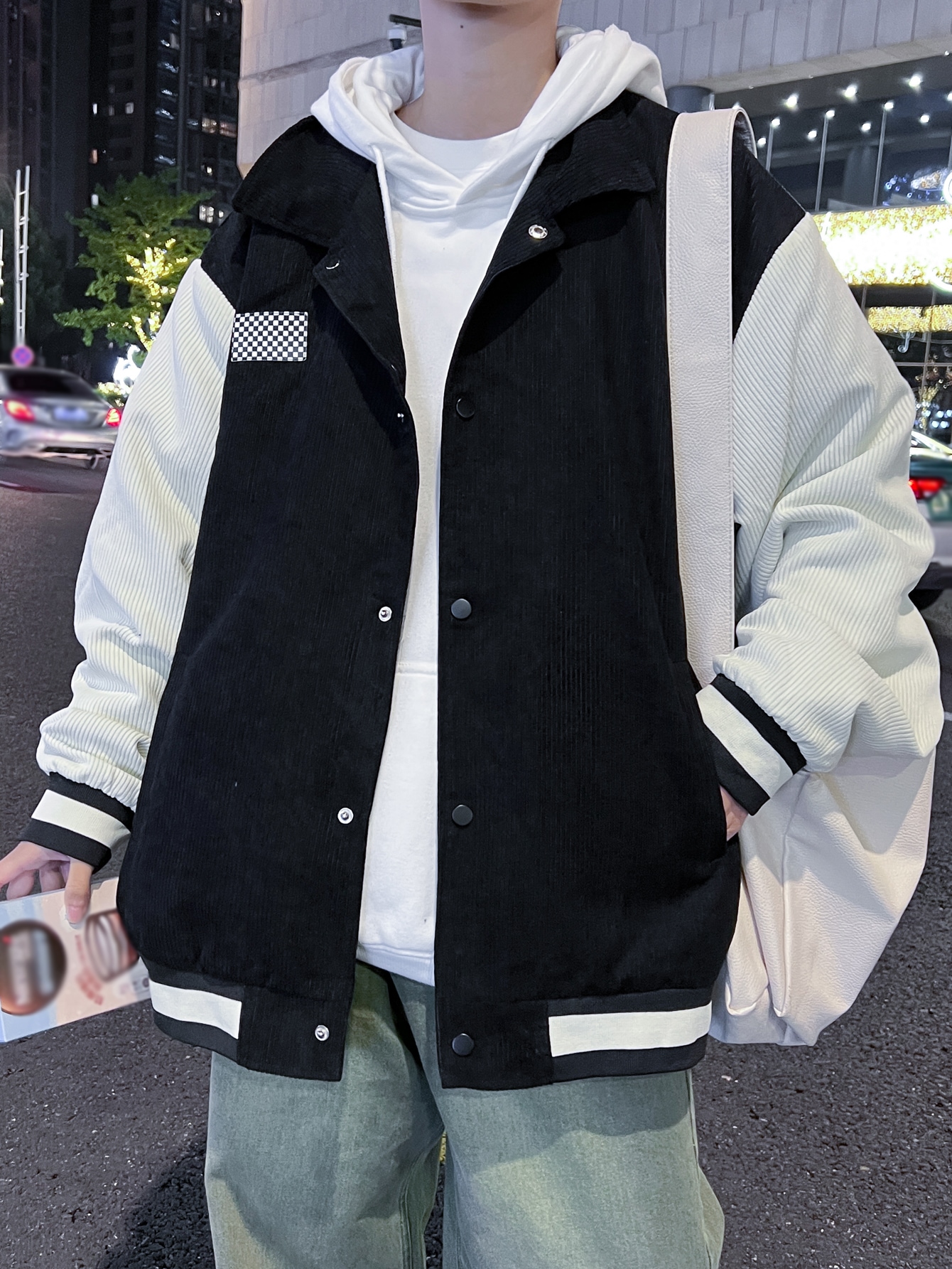 Men Striped Trim Drop Shoulder Bomber Jacket