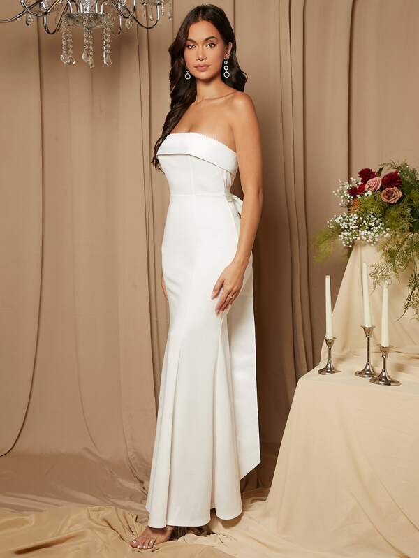 SHEIN Belle Tie Backless Tube Wedding Dress | SHEIN USA