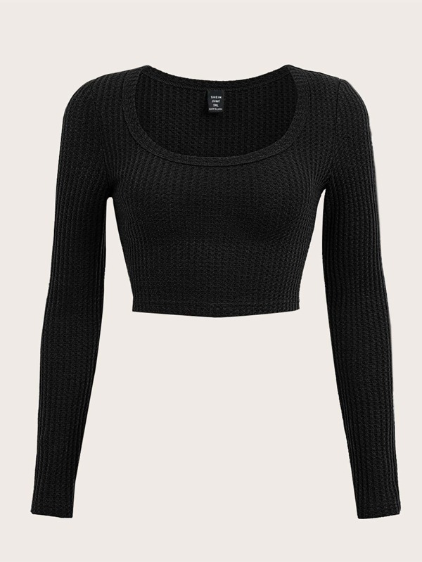 Shein Ezwear Plus Waffle Knit Crop Tee Shein