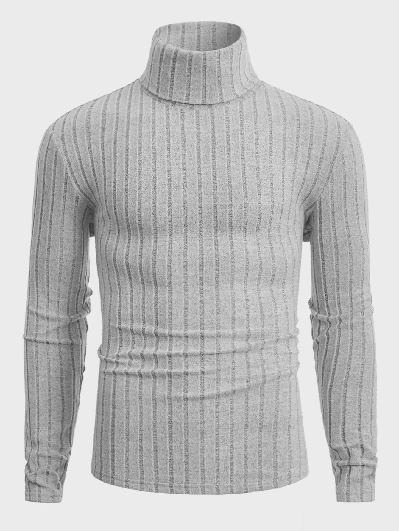 Manfinity VCAY Men T-Shirts Turtle Neck Long Sleeve Basic Tee Polyester ...