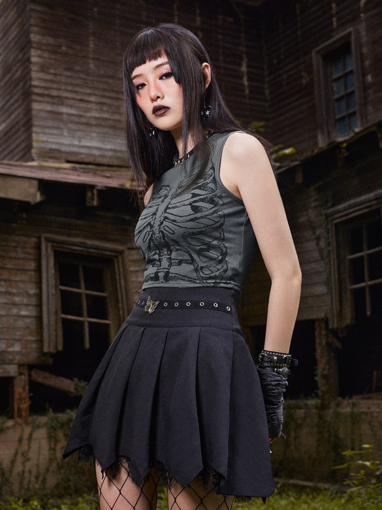 Goth Skeleton Print Tank Top | SHEIN UK