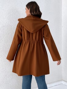 SHEIN LUNE Plus Drawstring Waist Hooded Overcoat | SHEIN USA