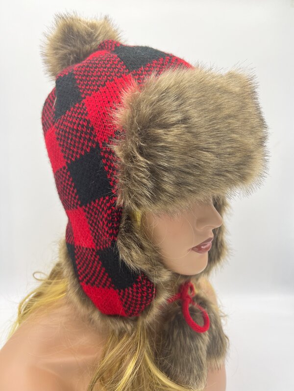 Buffalo Plaid Pattern Contrast Fluffy Trapper Hat | SHEIN USA