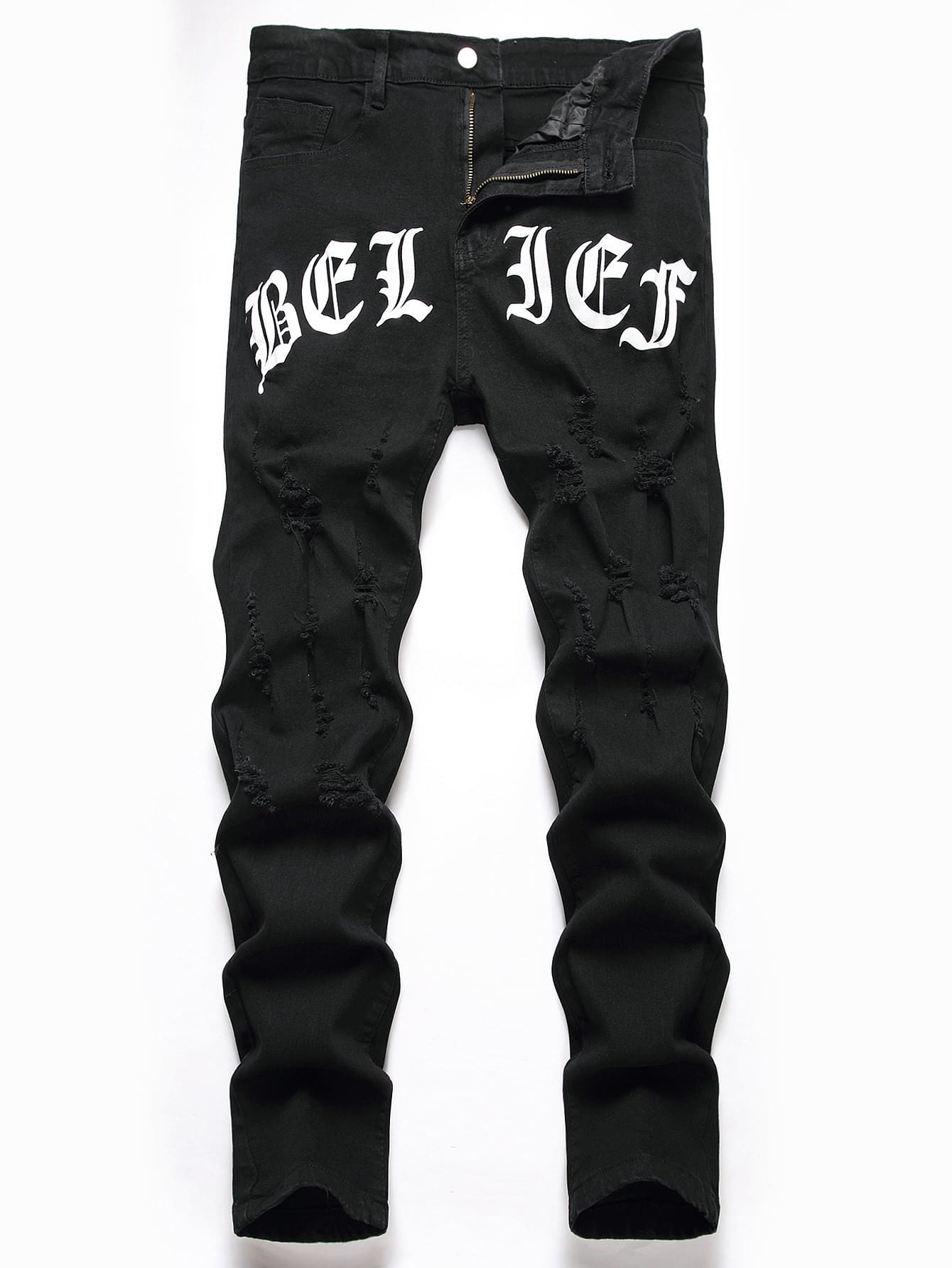 Men Letter Graphic Ripped Jeans