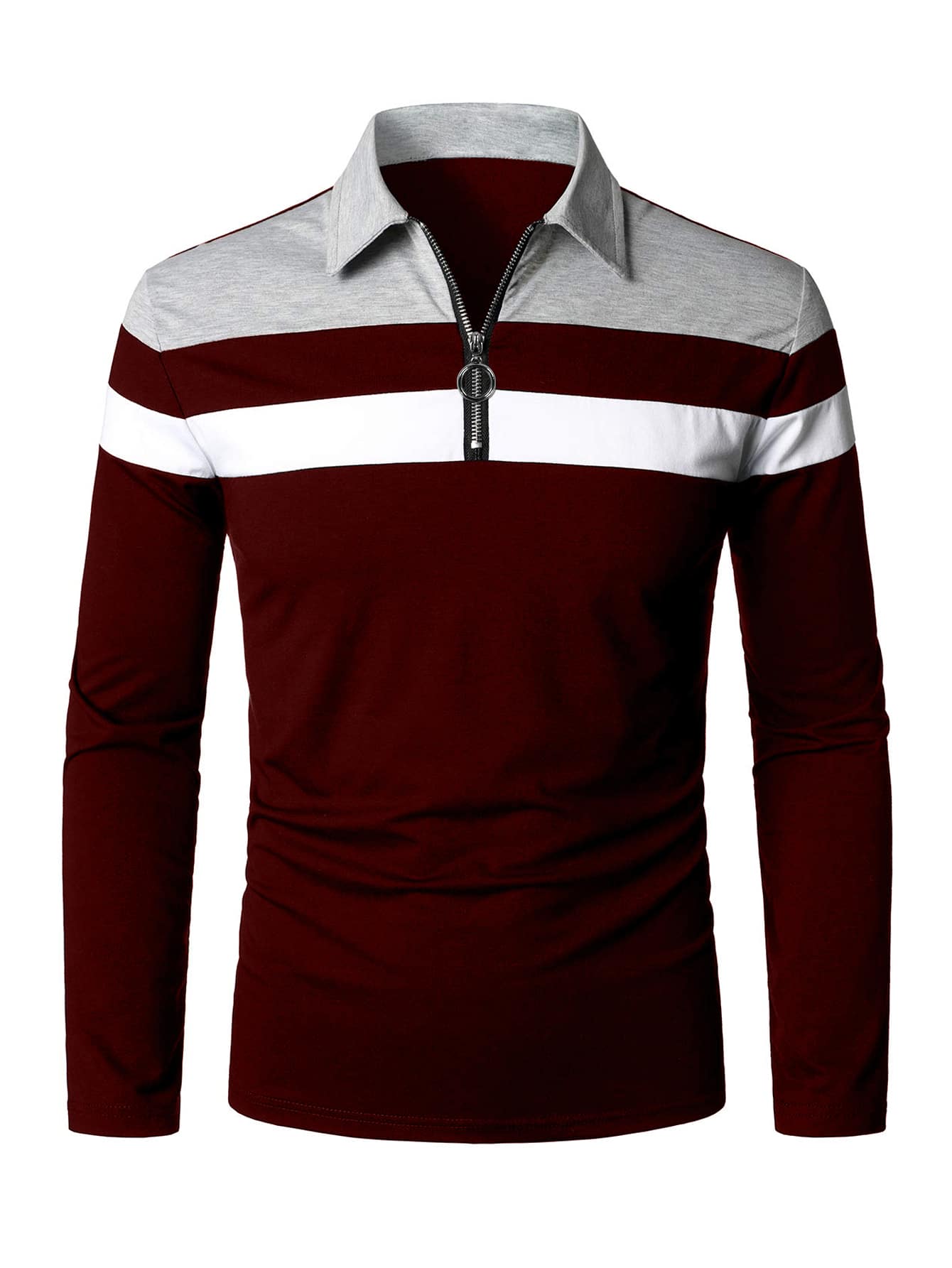 Men Color Block Quarter Zip Polo Shirt | SHEIN USA