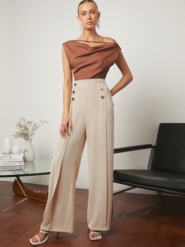 SHEIN BIZwear Asymmetrical Neck Top Workwear | SHEIN USA