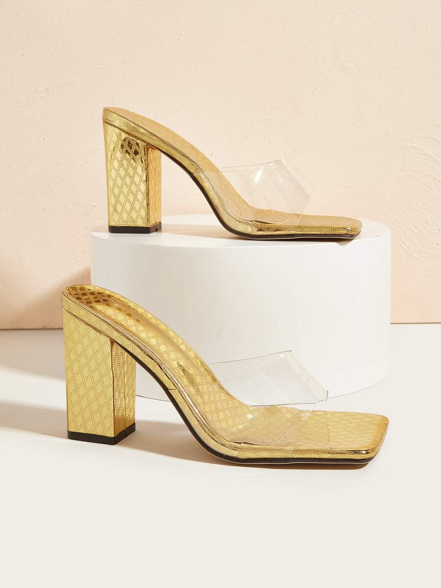 Clear Strap Chunky Heeled Mule Sandals | SHEIN USA