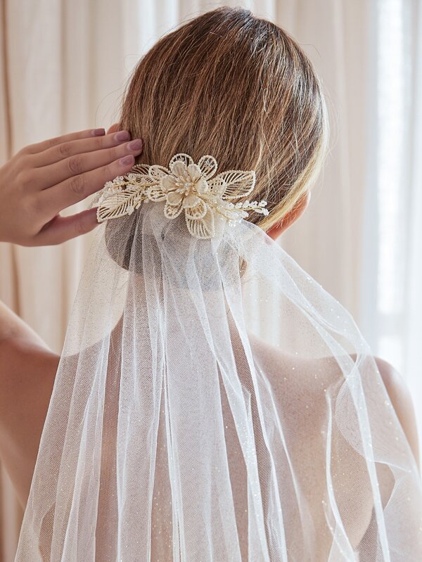 Faux Pearl Flower Decor Bridal Veil | SHEIN UK