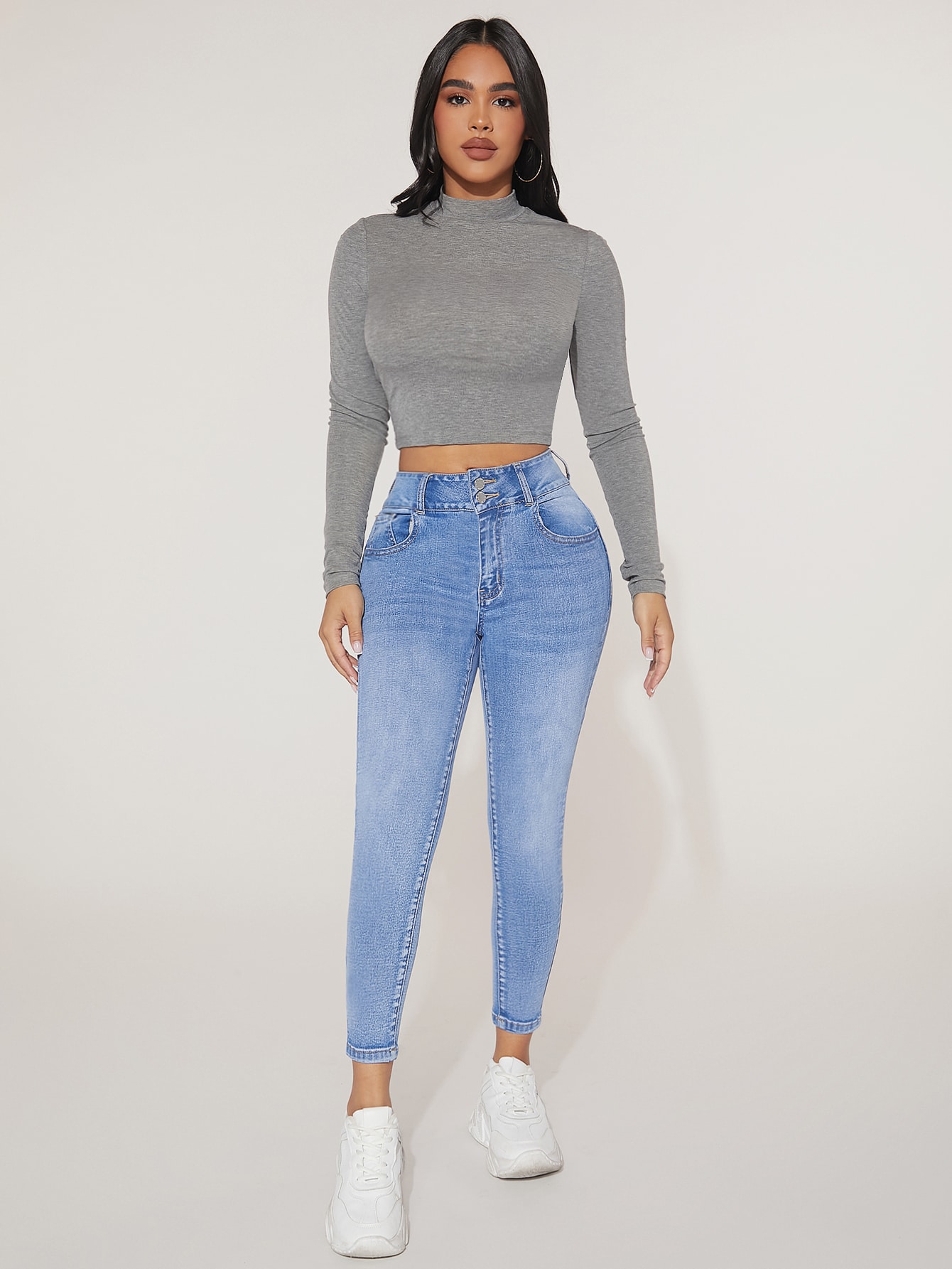 SHEIN PETITE Light Wash Skinny Jeans | SHEIN USA