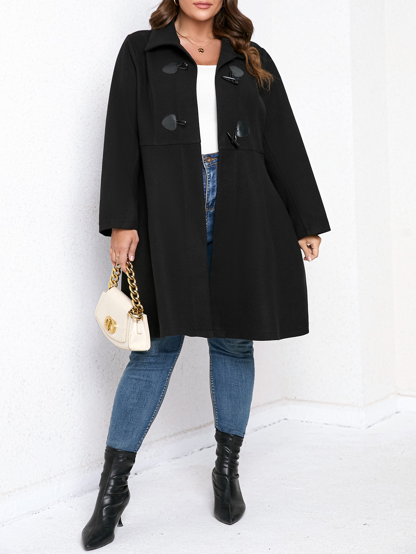 SHEIN Frenchy Plus Duffle Button Overcoat | SHEIN UK