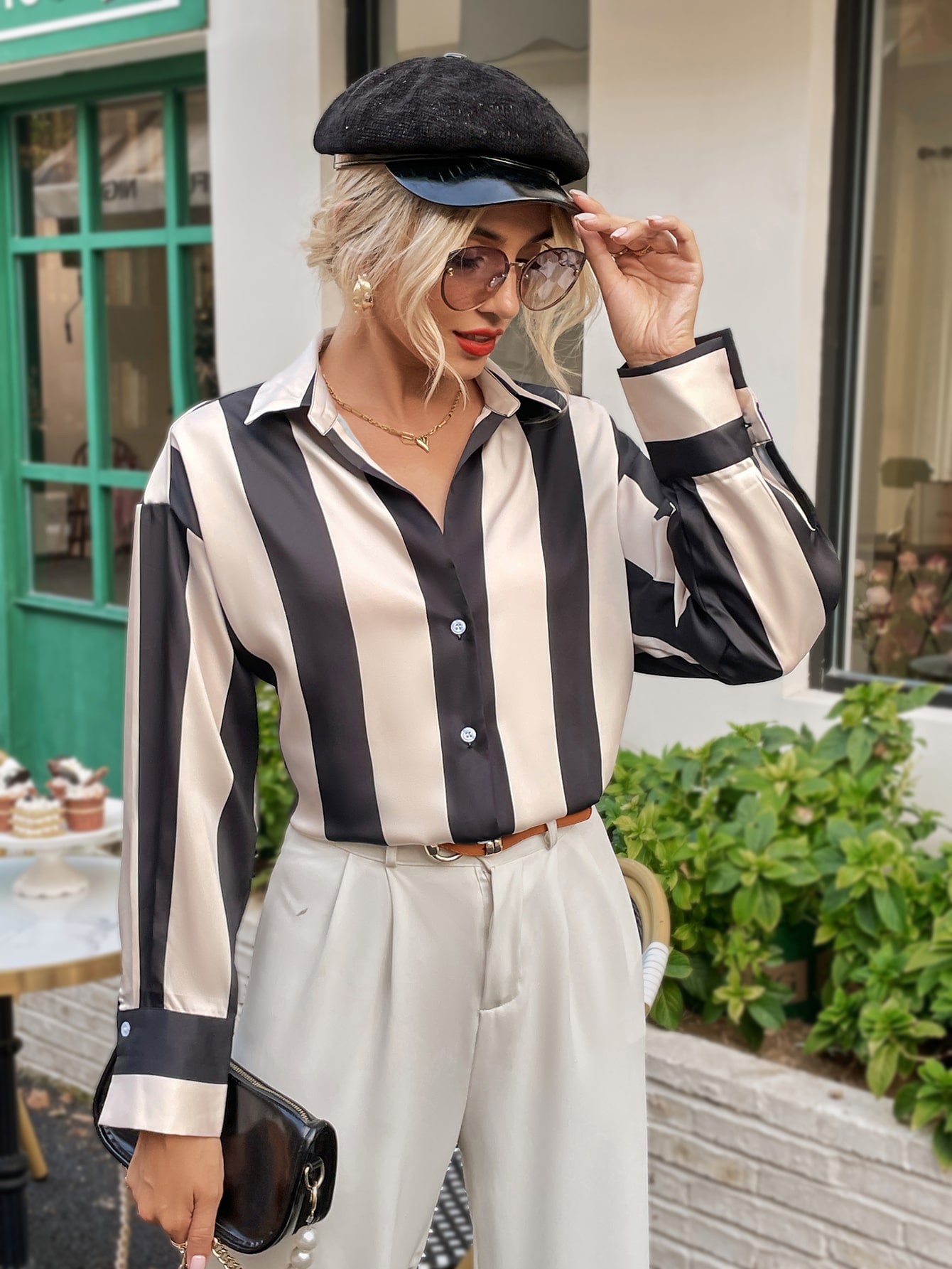 SHEIN Privé Striped Button Up Shirt | SHEIN UK