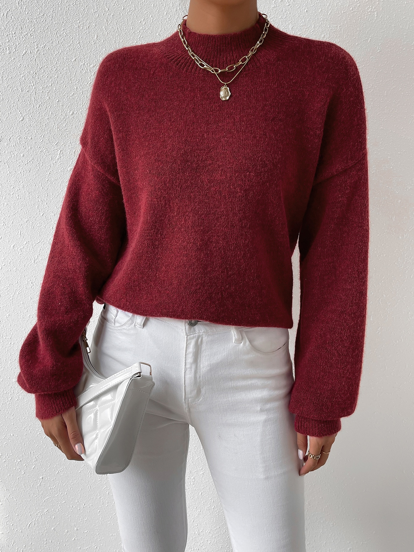 Shein Frenchy Mock Neck Drop Shoulder Sweater Shein Usa