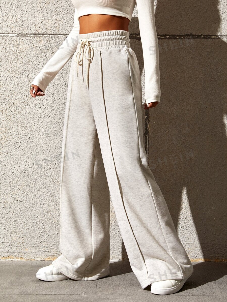 SHEIN EZwear Solid Drawstring Waist Wide Leg Sweatpants | SHEIN USA