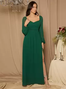 SHEIN Belle Sweetheart Neck Lantern Sleeve Split Thigh Bridesmaid Dress, Elegant Long Sleeve ...
