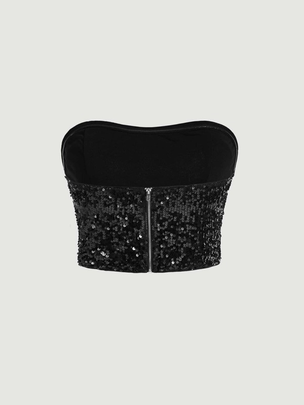 SHEIN BAE Sequin Zip Back Tube Top | SHEIN
