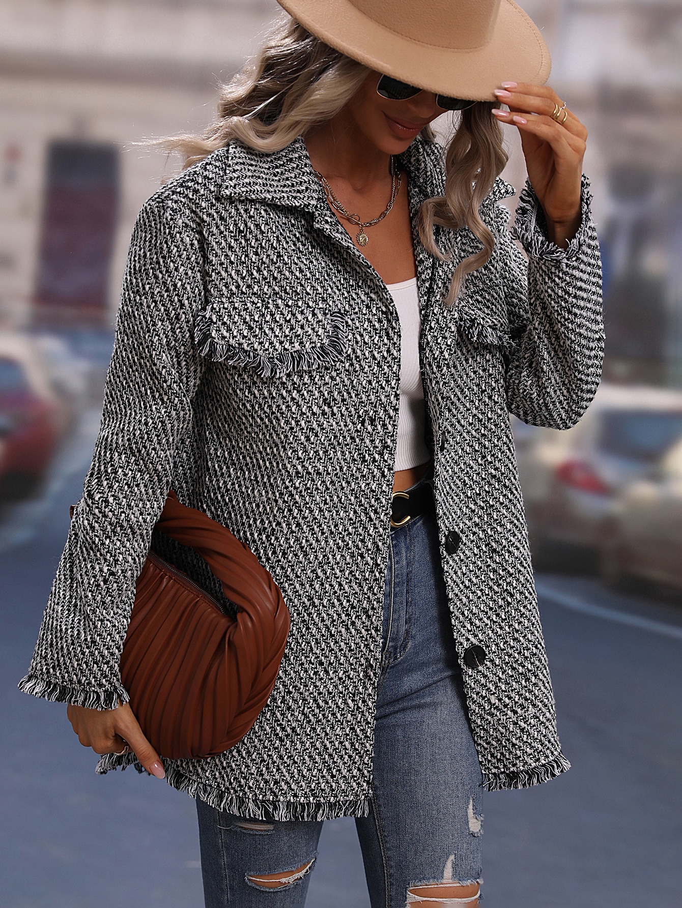 Shein Lune Plaid Raw Trim Overcoat Shein Usa