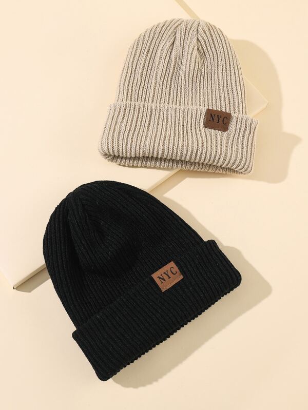 2pcs Letter Label Patch Beanie | SHEIN USA