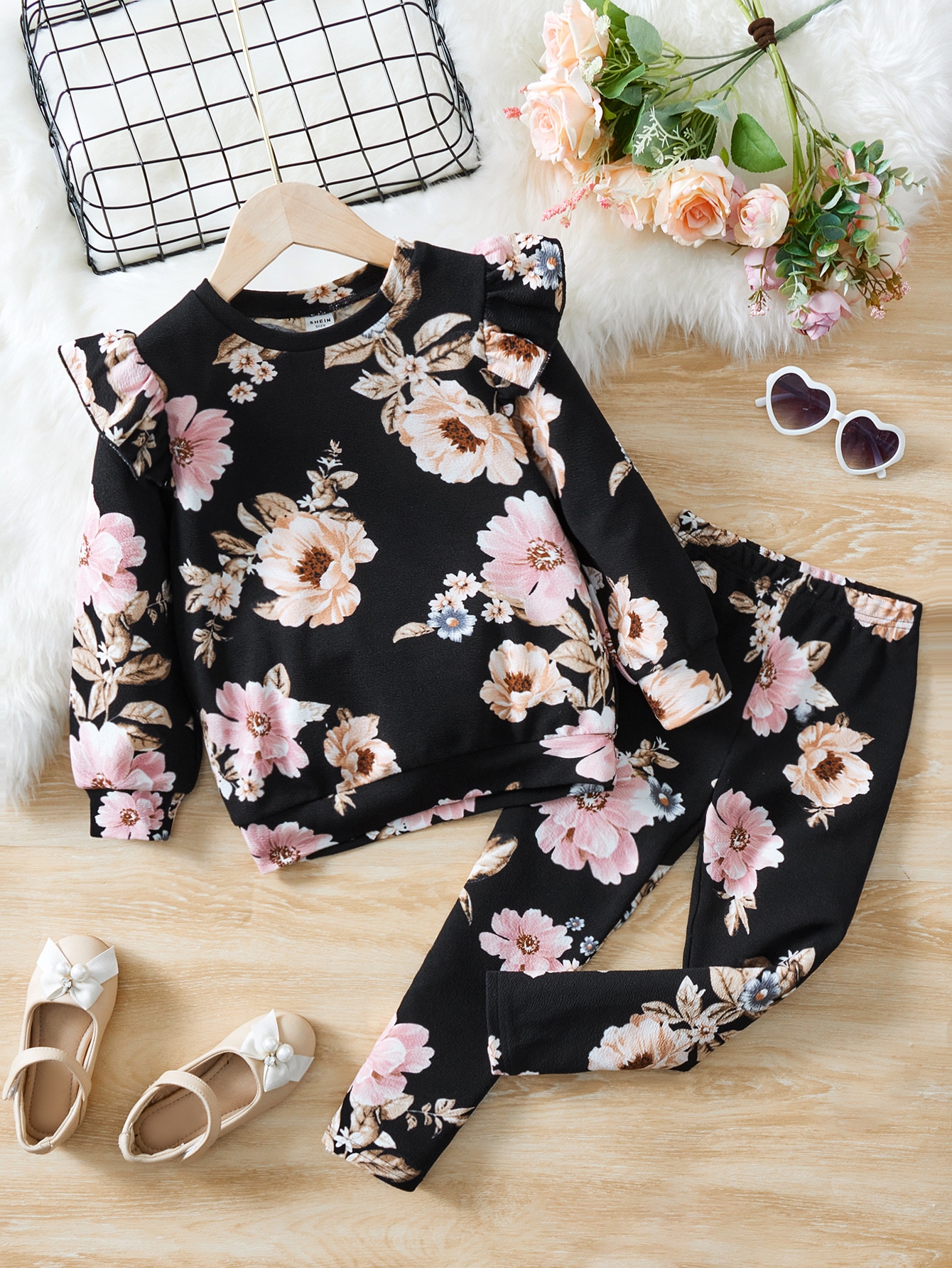 SHEIN Kids EVRYDAY Niñas Pullover con estampado floral ribete con ...