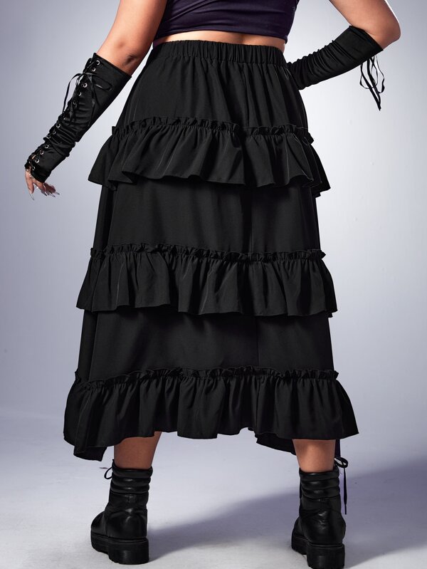 Goth Plus Ruffle Hem Frill Trim Skirt | SHEIN UK