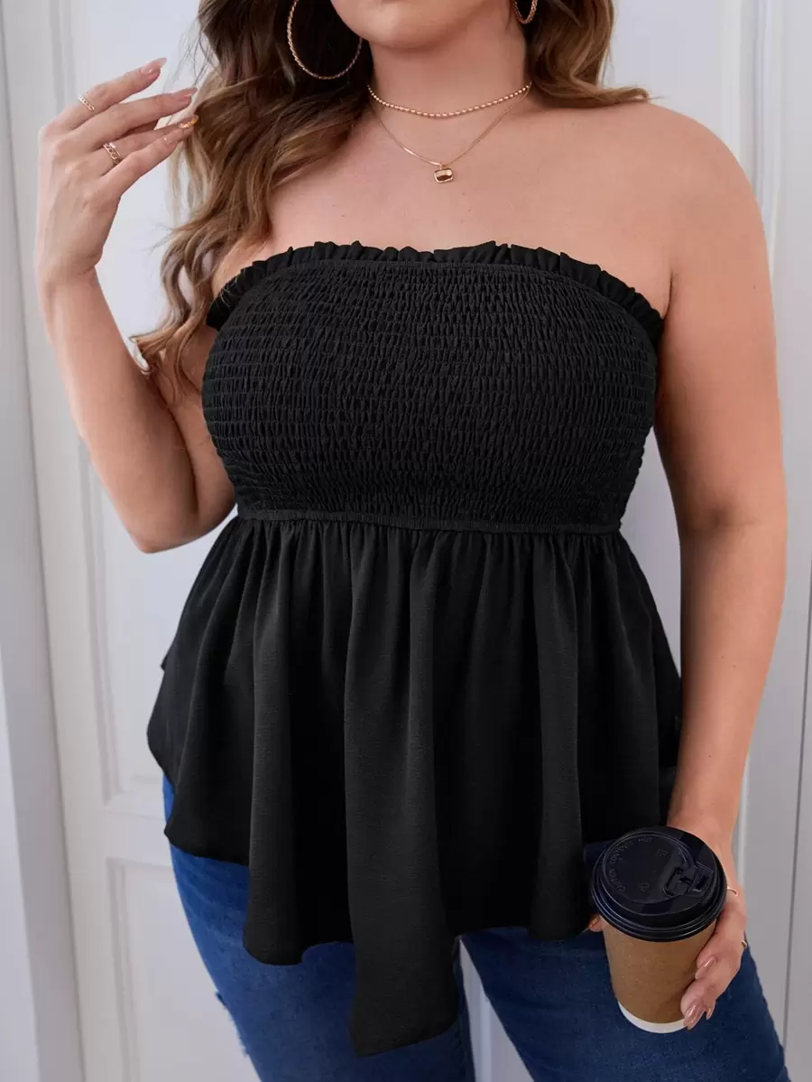 SHEIN Privé Plus Frill Trim Peplum Tube Top | SHEIN USA