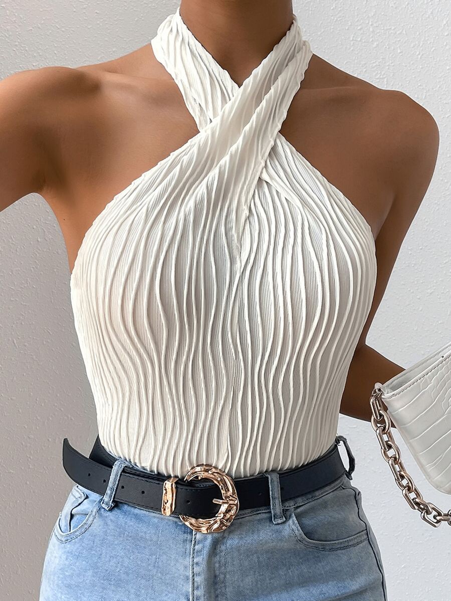 Calvaya Criss Cross Front Halter Top | SHEIN USA