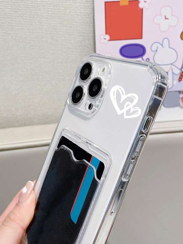 Heart Print Card Slot Clear Phone Case Compatible With iPhone 15/15Pro/15Plus/15Promax | SHEIN UK