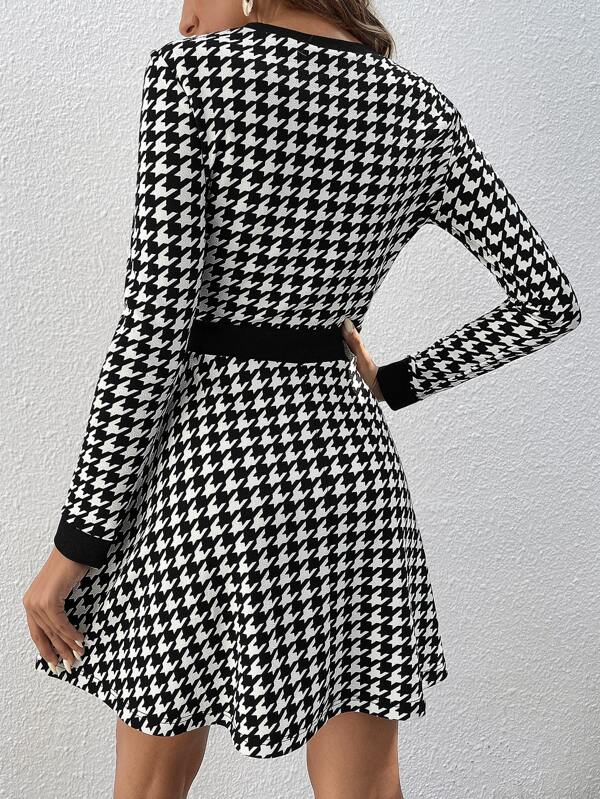 Shein Privé Houndstooth Print Button Front Dress Shein Uk