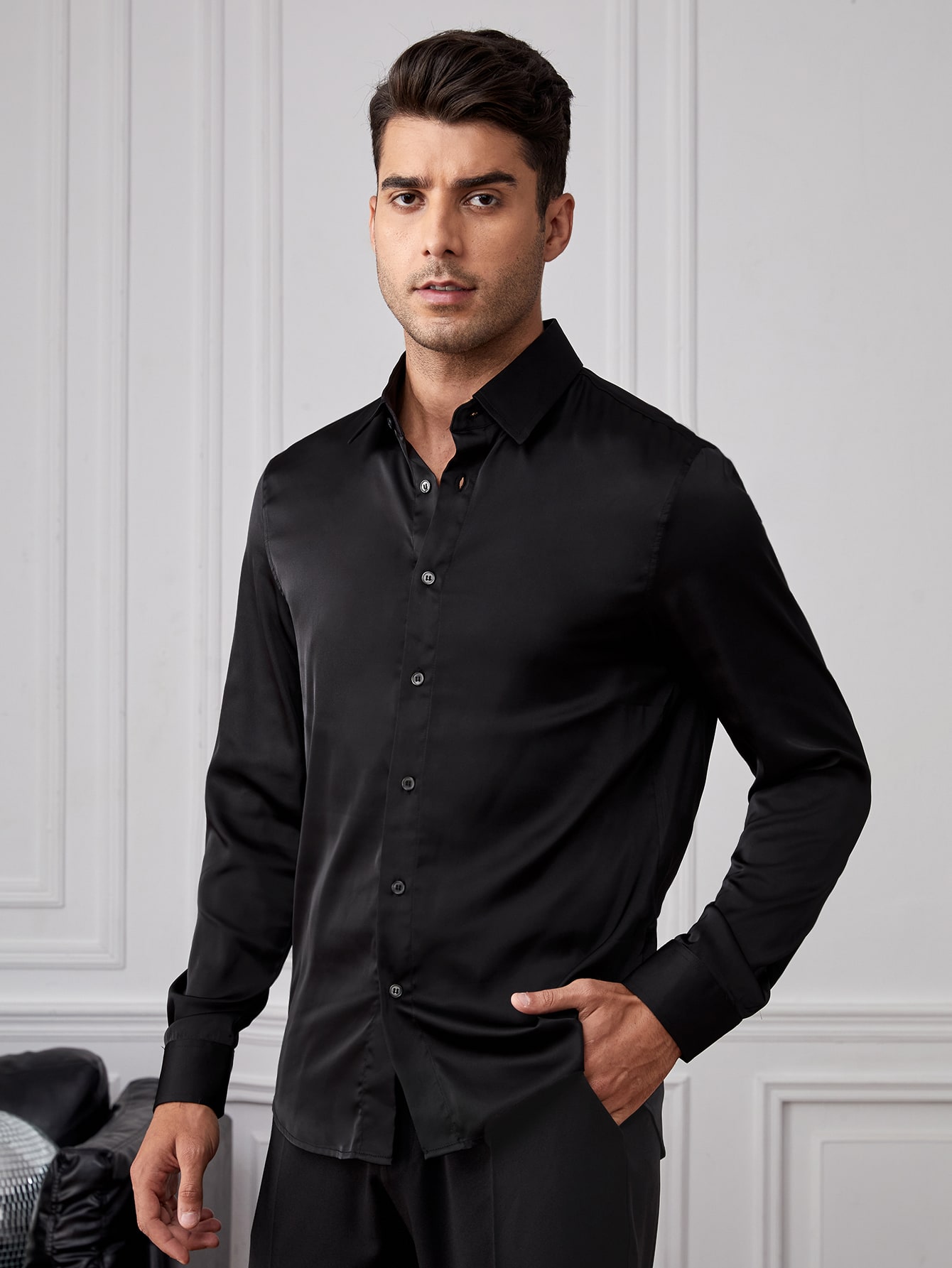 SHEIN Homens Camisa Botão frontal Cetim