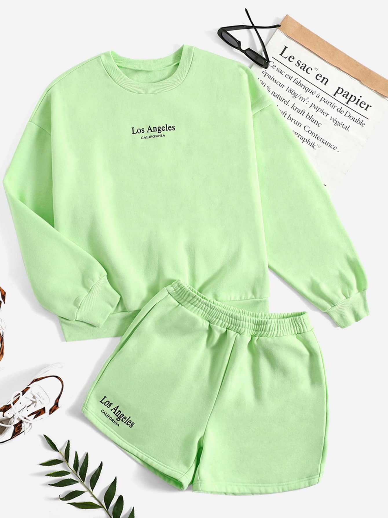 Shein Ezwear Letter Graphic Drop Shoulder Pullover And Shorts Shein Usa