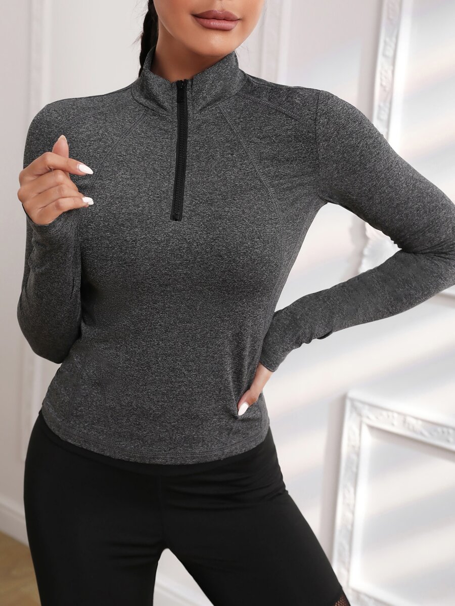 Yoga Basic Mock Neck Half Zipper Placket Sports Sweatshirt half zip ...