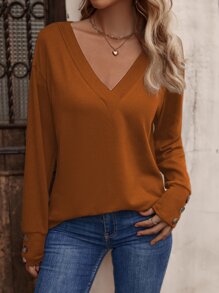SHEIN LUNE Button Detail Drop Shoulder Tee | SHEIN USA