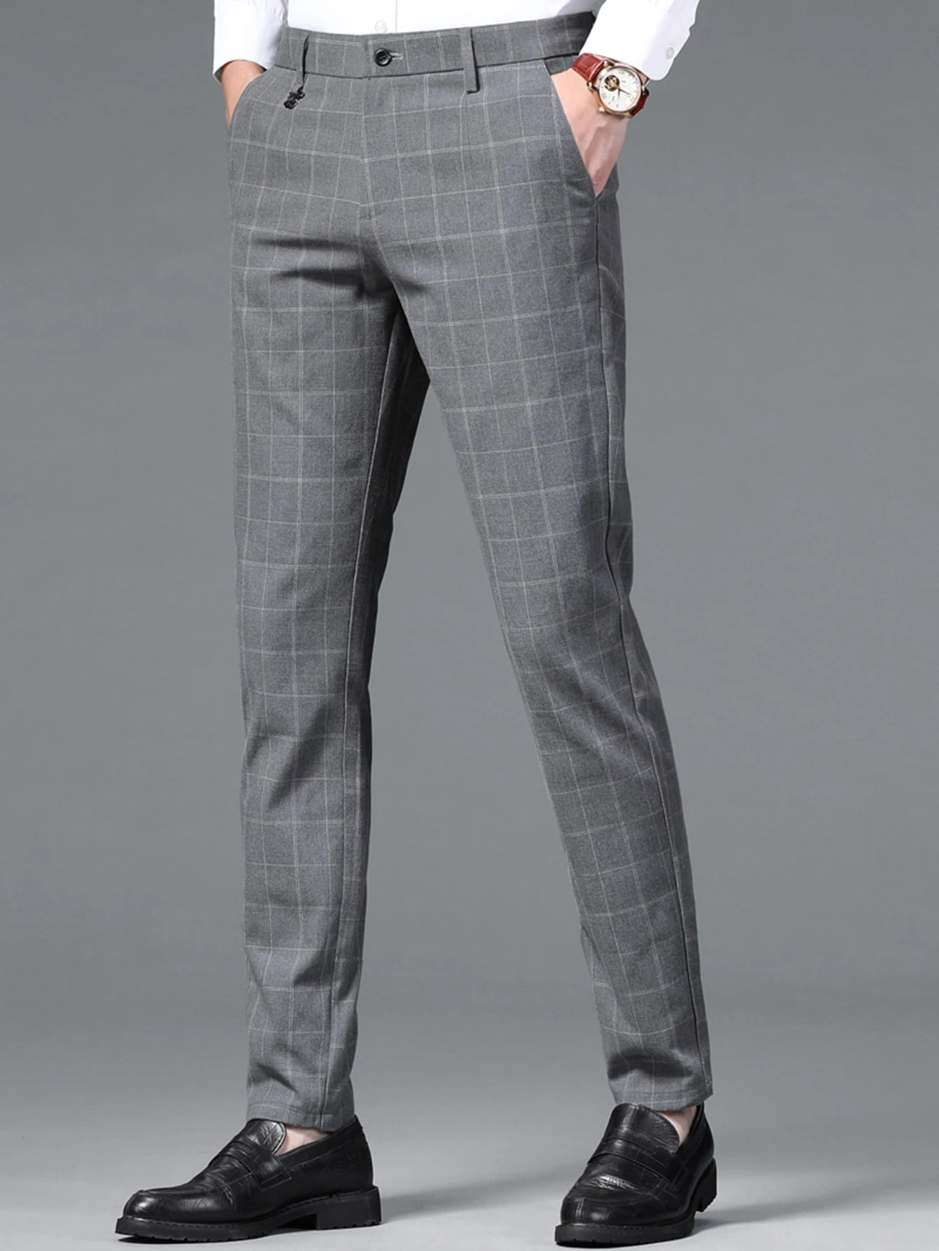 Men Plaid Button Detail Suit Pants Without Belt | SHEIN USA