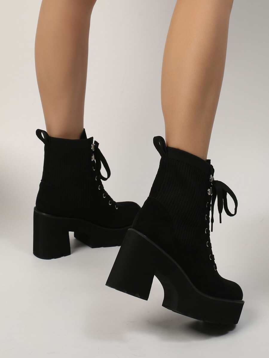 Punk Style Boots Faux Suede Lace-up Front Boots | SHEIN UK