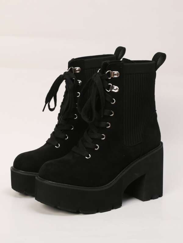 Botas de combate de serraje falso con cordón delantero | Mode de Mujer ...